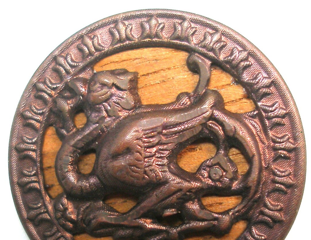 Antique DRAGON BUTTON, 1800s Victorian Monster, Winged Beast. 1 1/8 ...