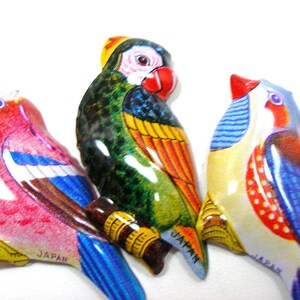 3 Tin Toy BIRD Pins, 1960s Japanese Costume Jewelry With Parrot ...
