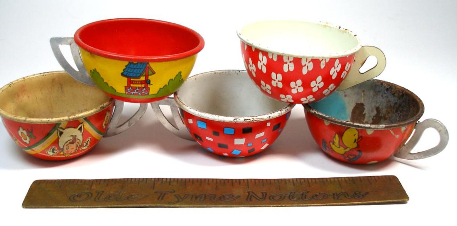 50s Tin Toy Tea Cups. Duck, Kittens, Confetti, Flowers. Instant ...