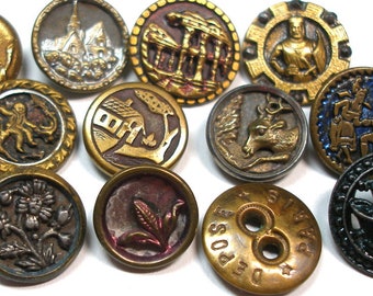 12 Antique BUTTONS. 1800s Victorian & Vintage Mixed Lot of Metal ...