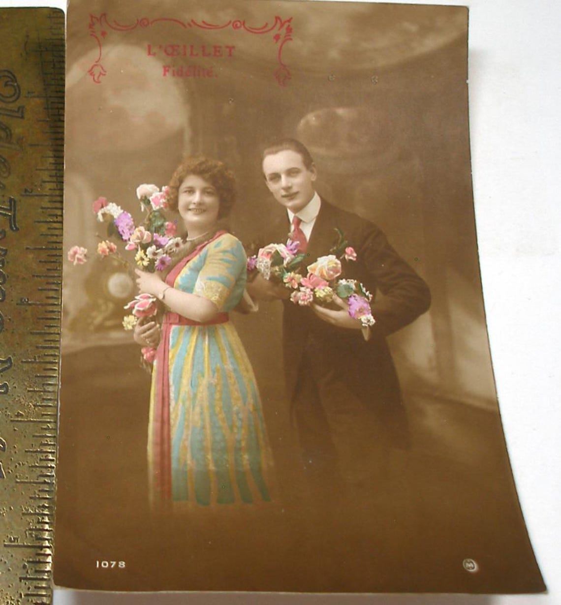 1920s Couple With Flowers, French Postcard, RPPC. Real Photo, Paper ...