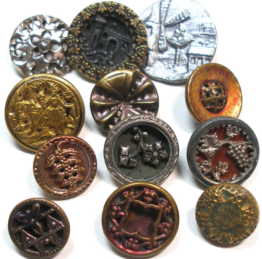 1800s Victorian & Vintage Picture Buttons. Assorted Set of 12. 19th ...