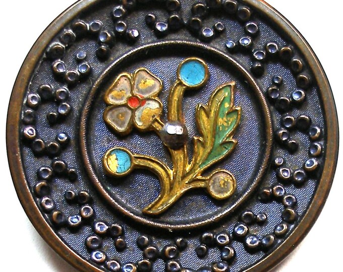 1800s Antique Floral Button. Victorian Painted Flowers With Cut Steel 1 ...
