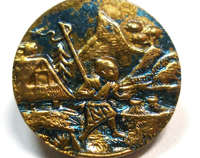 Antique French BUTTON. Victorian Picture Button. Paris Back, 11/16 ...