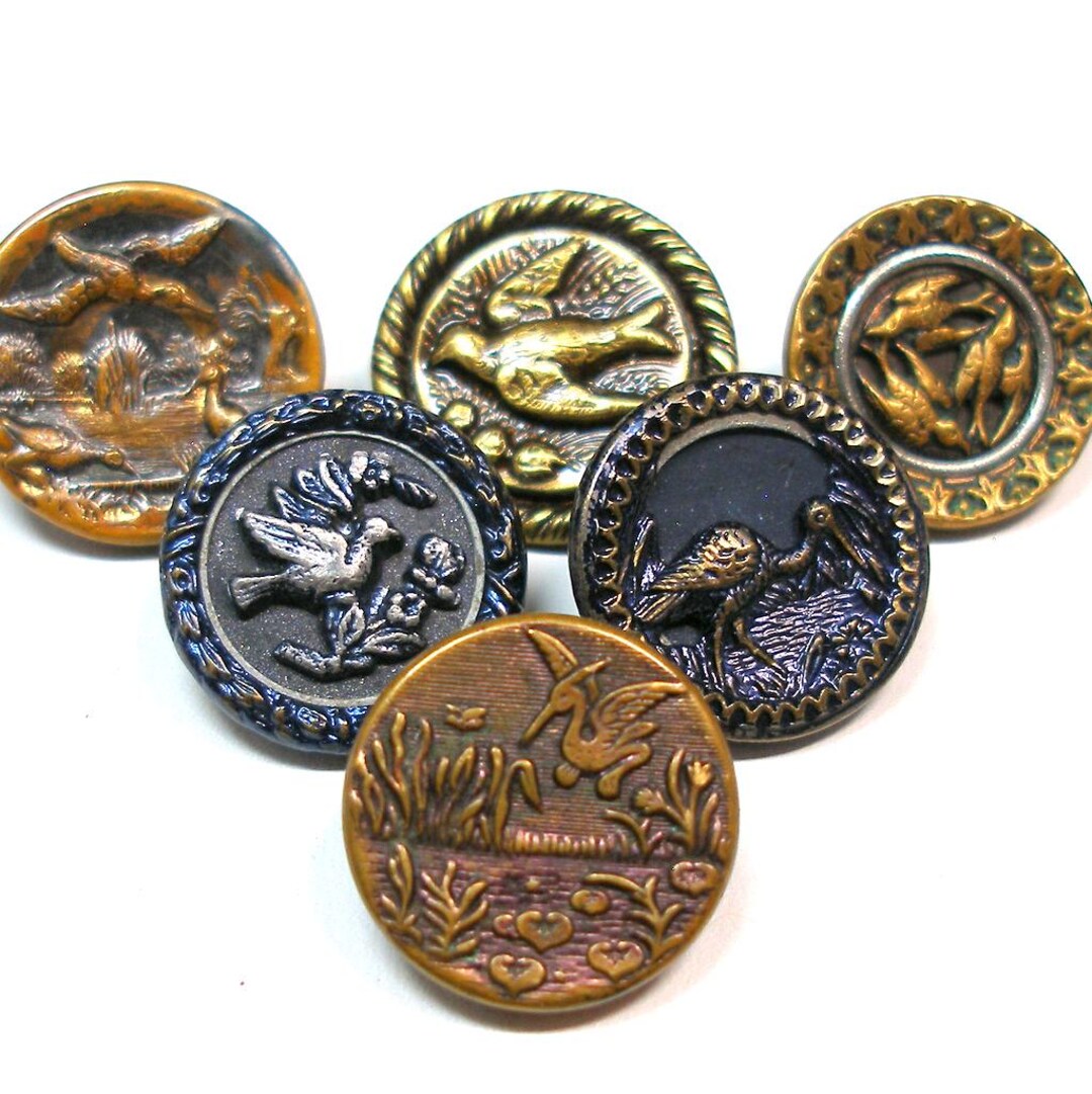 6 Antique BIRD BUTTONS. Victorian Avians. 19th Century. 5/8". - Etsy