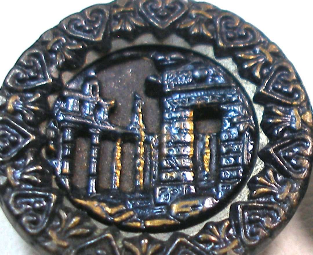 Ancient Ruins, Antique BUTTON. Victorian Architectural Picture Button ...