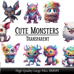 16 PNG Cute Halloween Monsters Clipart Bundle, Cute Horror Scary ...