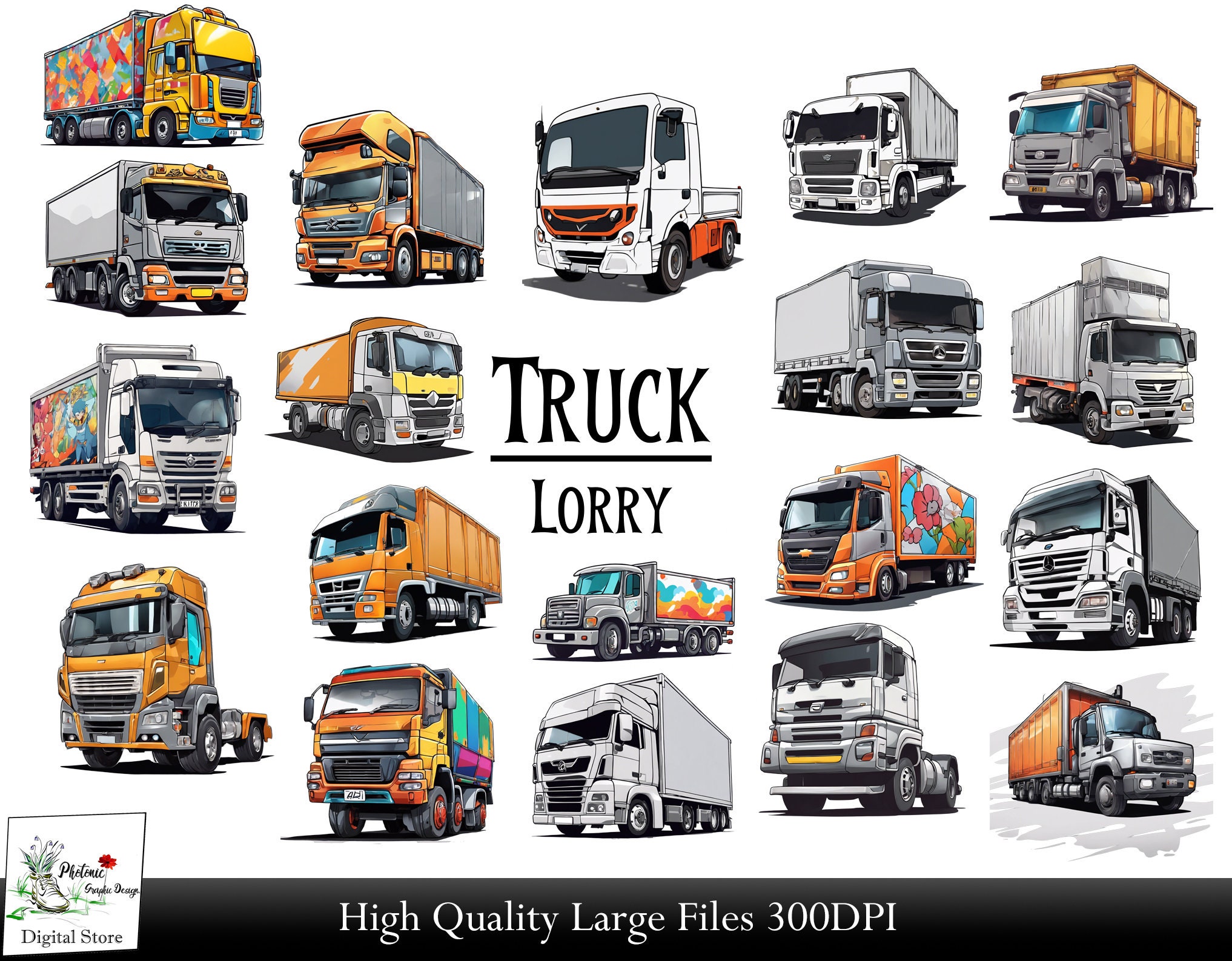 Lorry Trucks Vehicle Collection Clipart, 25 PNG Colourful Truck ...
