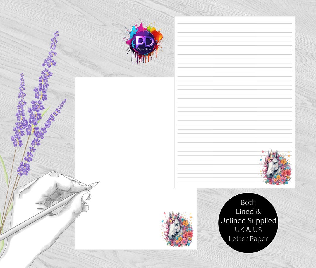 Floral Unicorn Horse Printable Writing Paper, Both UK A4 & US Letter ...