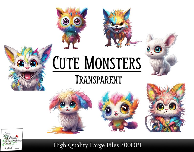 16 PNG Cute Halloween Monsters Clipart Bundle, Cute Horror Scary ...