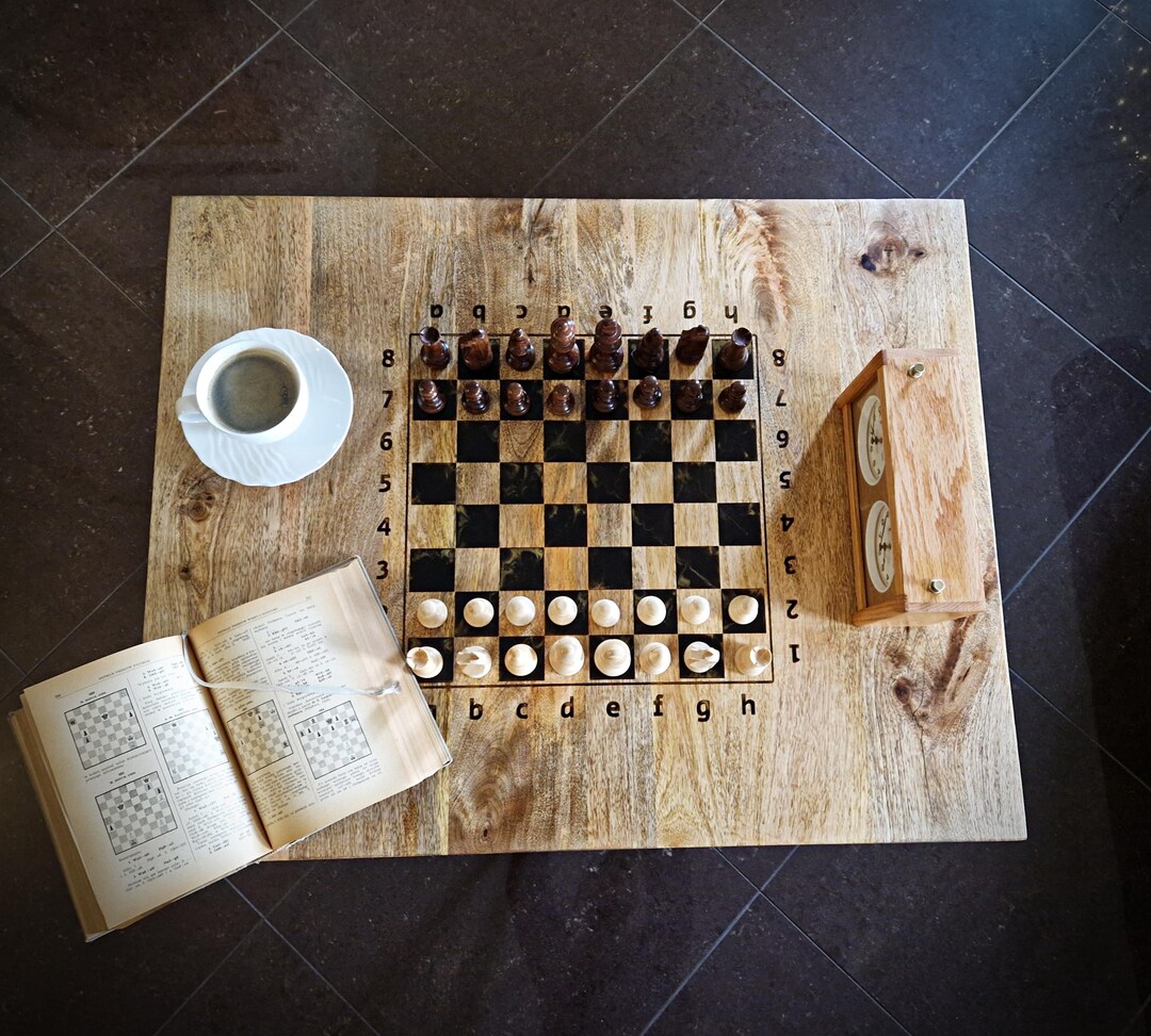Handcrafted Solid Wood Chess Table With Epoxy Resin – Unique Coffee ...