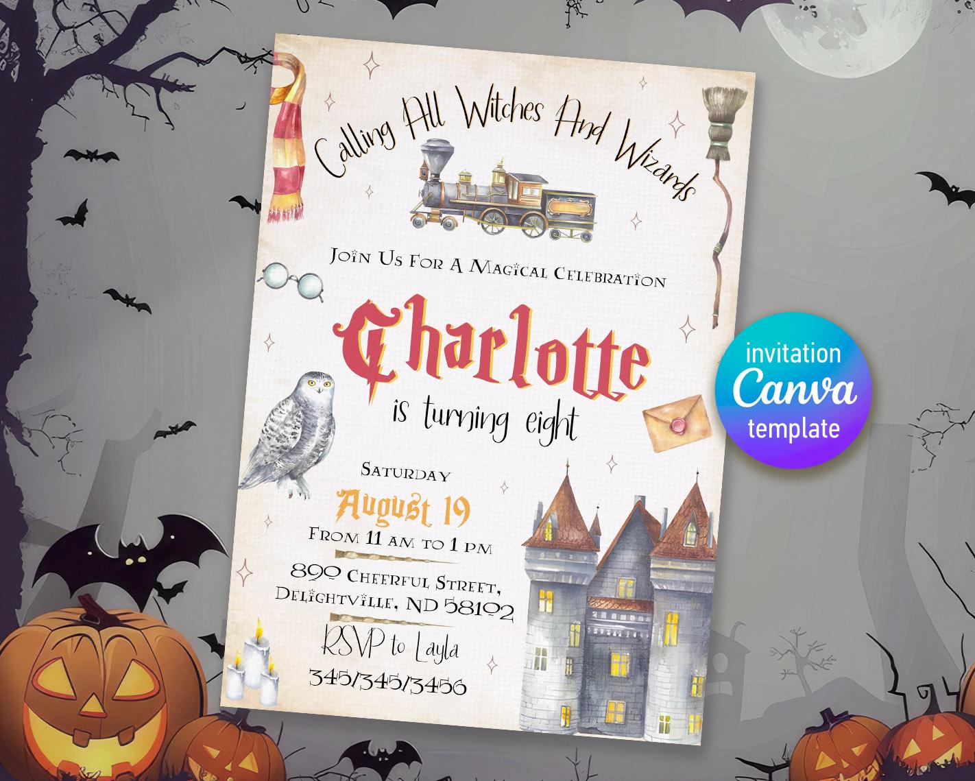 Editable Magical Evite Template, Wizard Birthday Invitation, Printable ...