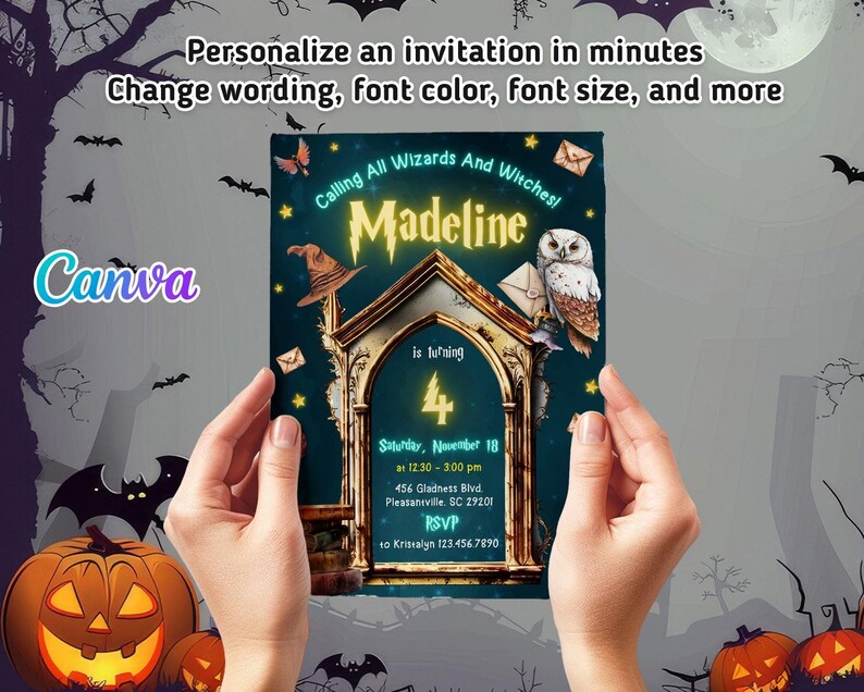 Editable Magical Evite Template, Wizard Birthday Invitation, Printable ...