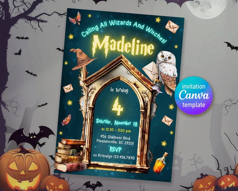 Editable Magical Evite Template, Wizard Birthday Invitation, Printable ...