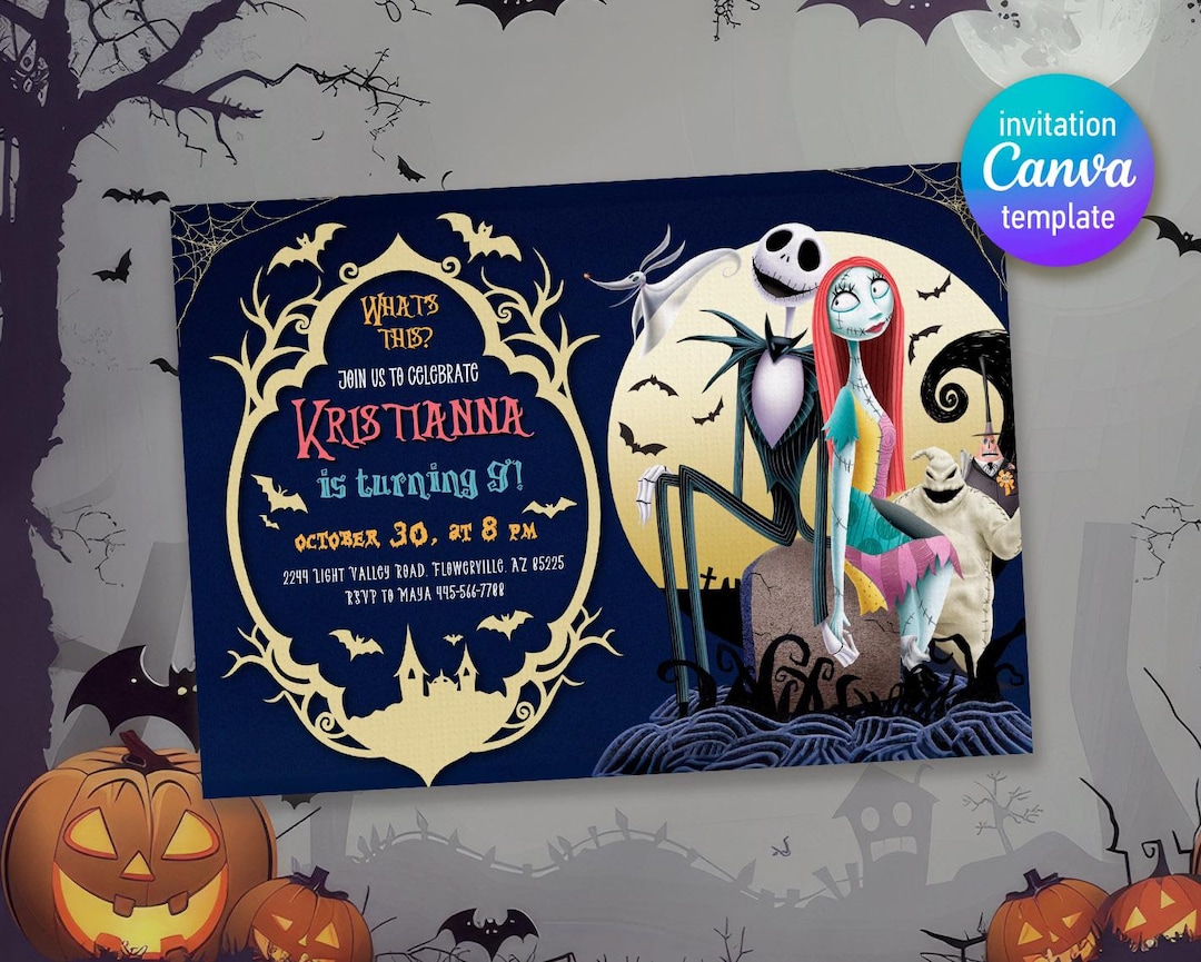 Printable Jack Skellington Birthday Invitation, Halloween Party Invite ...