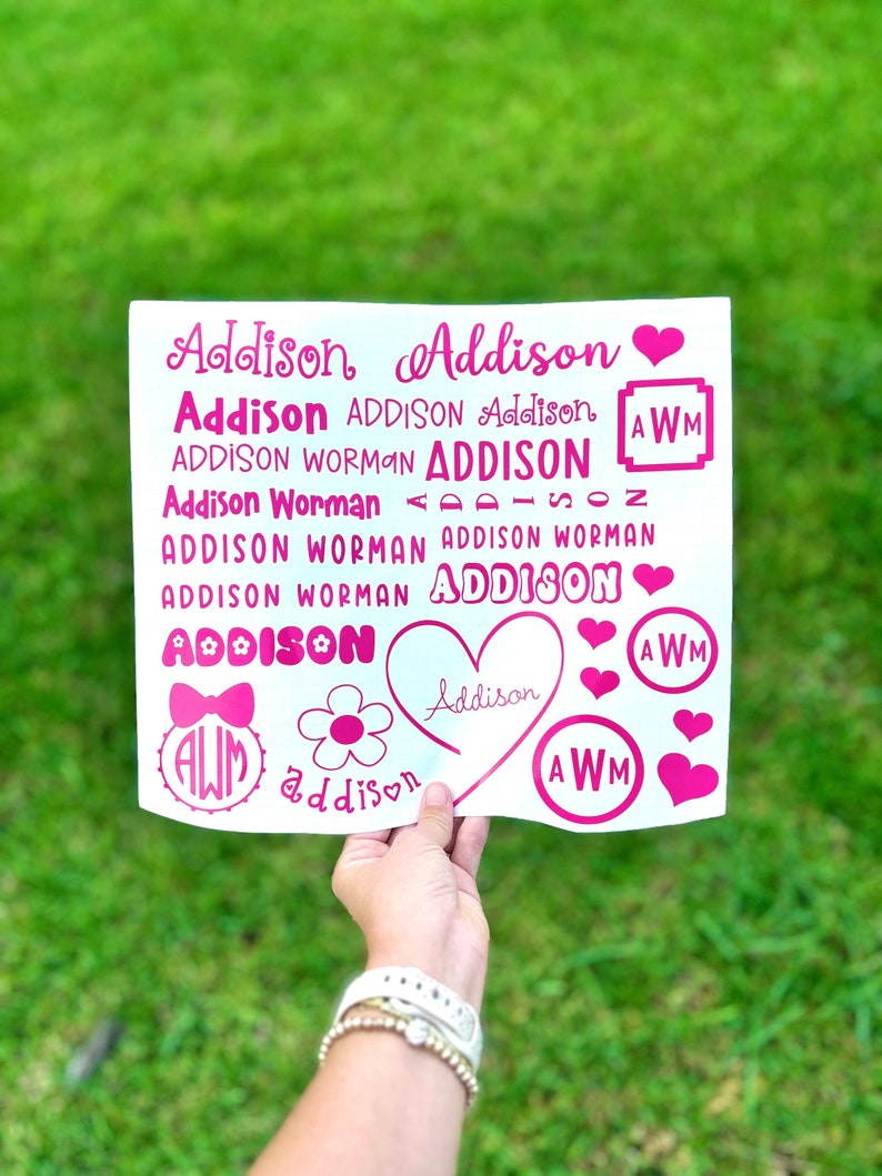 Girls Name Decal Sheet Vinyl Name Sheet Name Sticker Sheet Name Decal Sheet Back To School