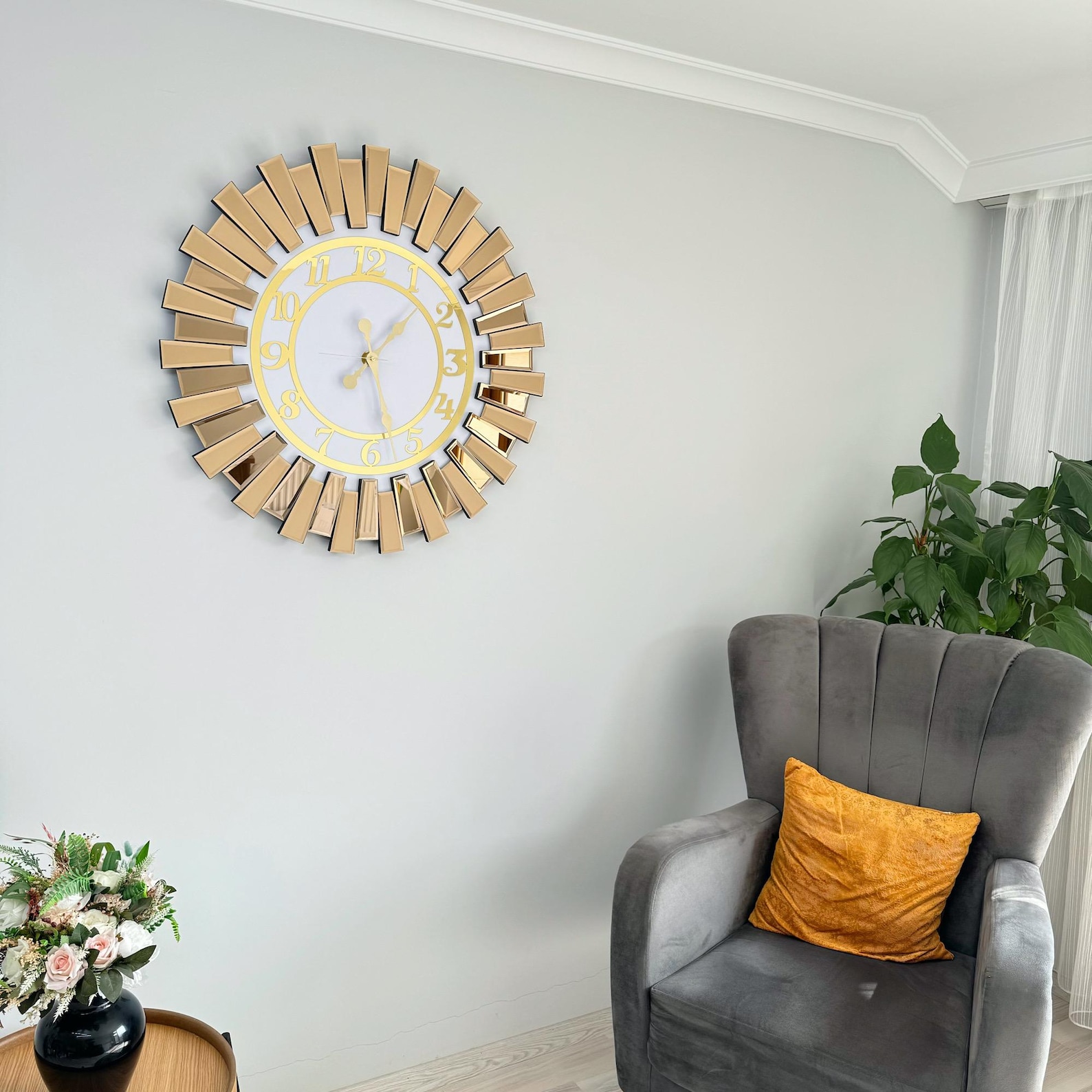 Copper Color Mirrored Wall Clock , Mirrored Wall Decor, Oversized ...