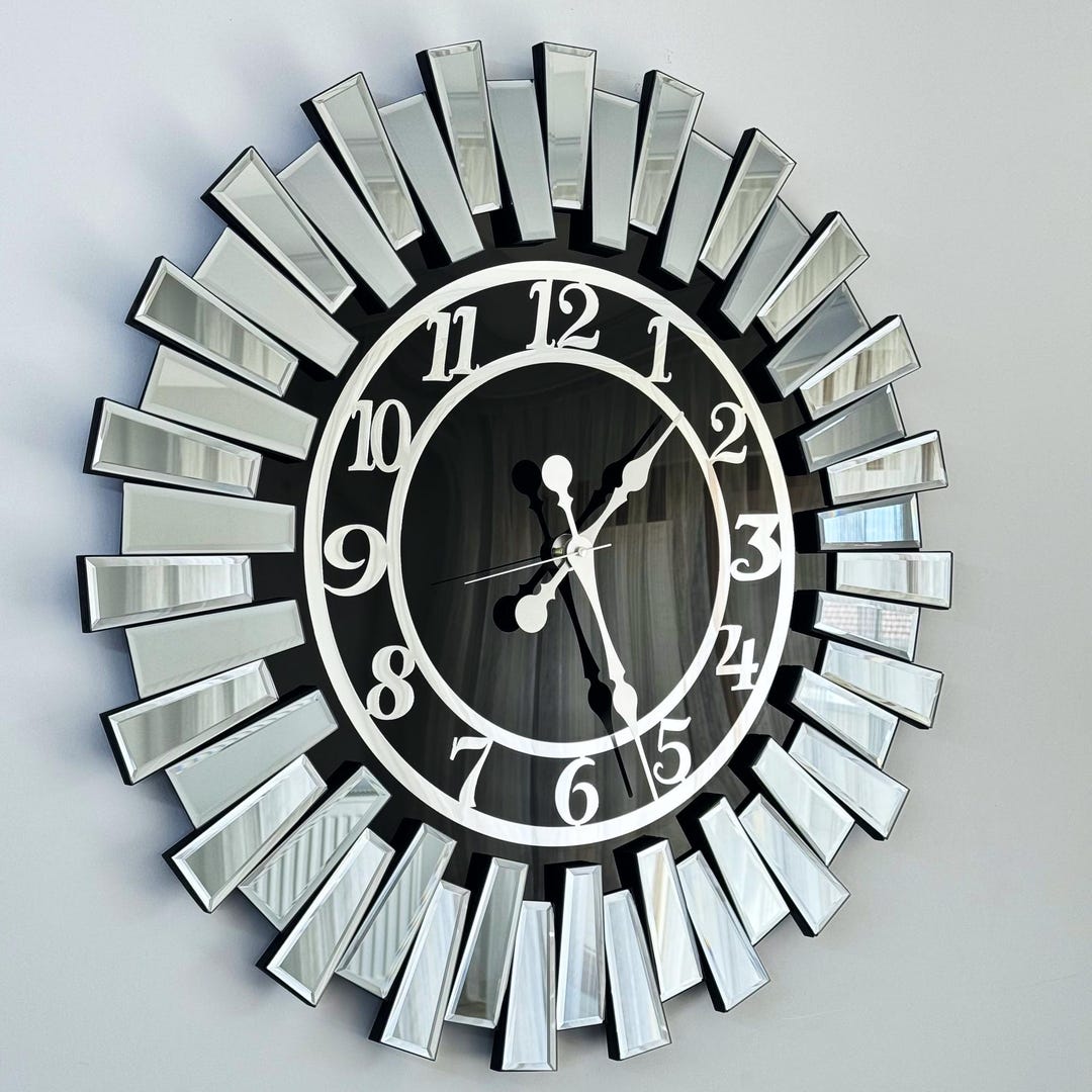 Arabic Numeral Oversized Wall Clock, Gray Mirrored Wall Clock, Entrway ...
