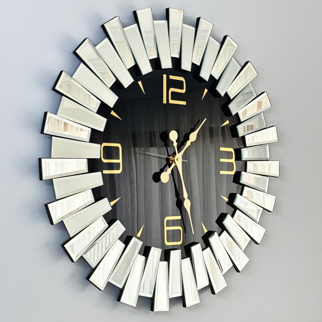 Silver Oversize Mirrored Wall Clock, Round 3D Premium Wall Clock and ...