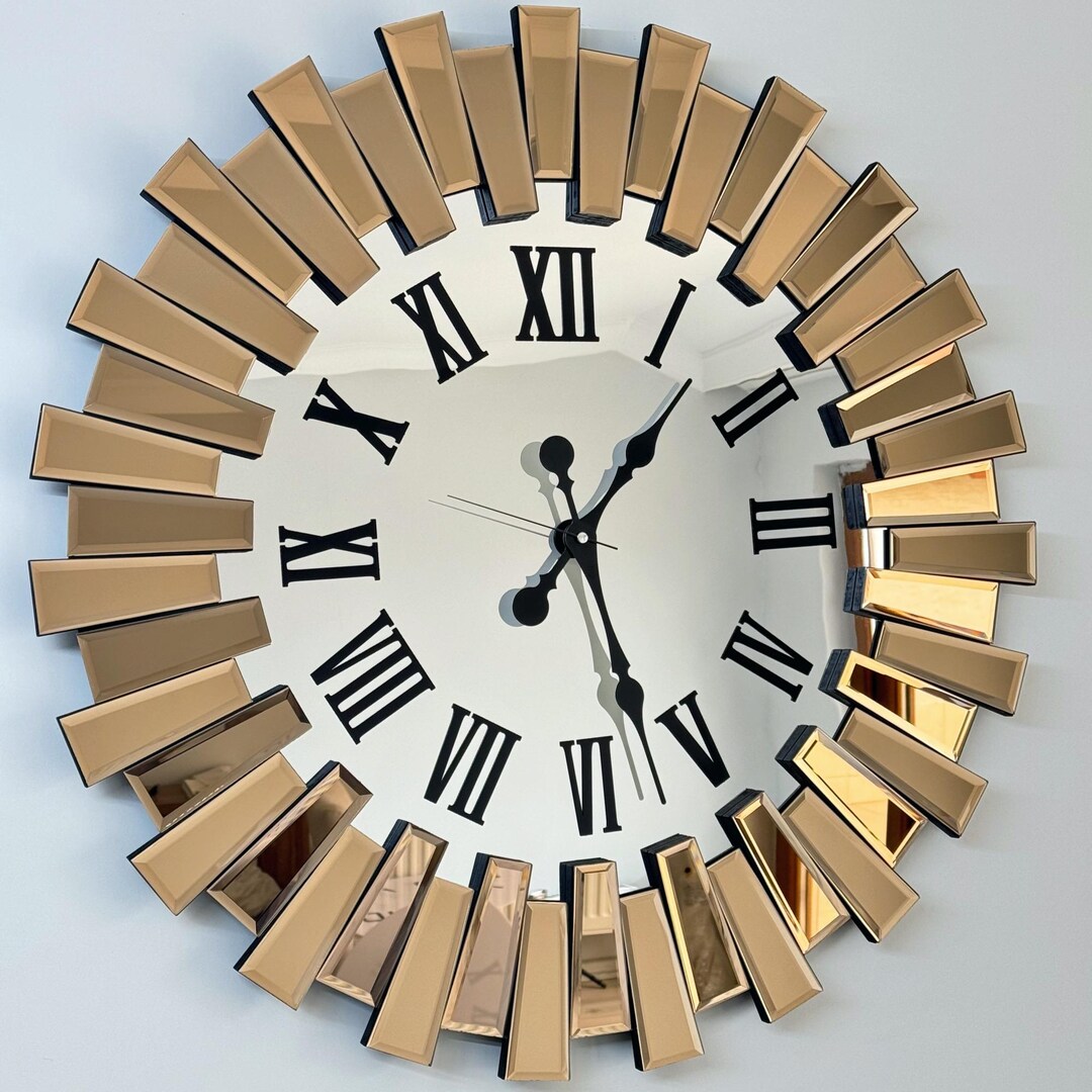 Mirrored Wall Clock, Bronze Luxury Design, Roman Numerals, 50-80cm - Etsy
