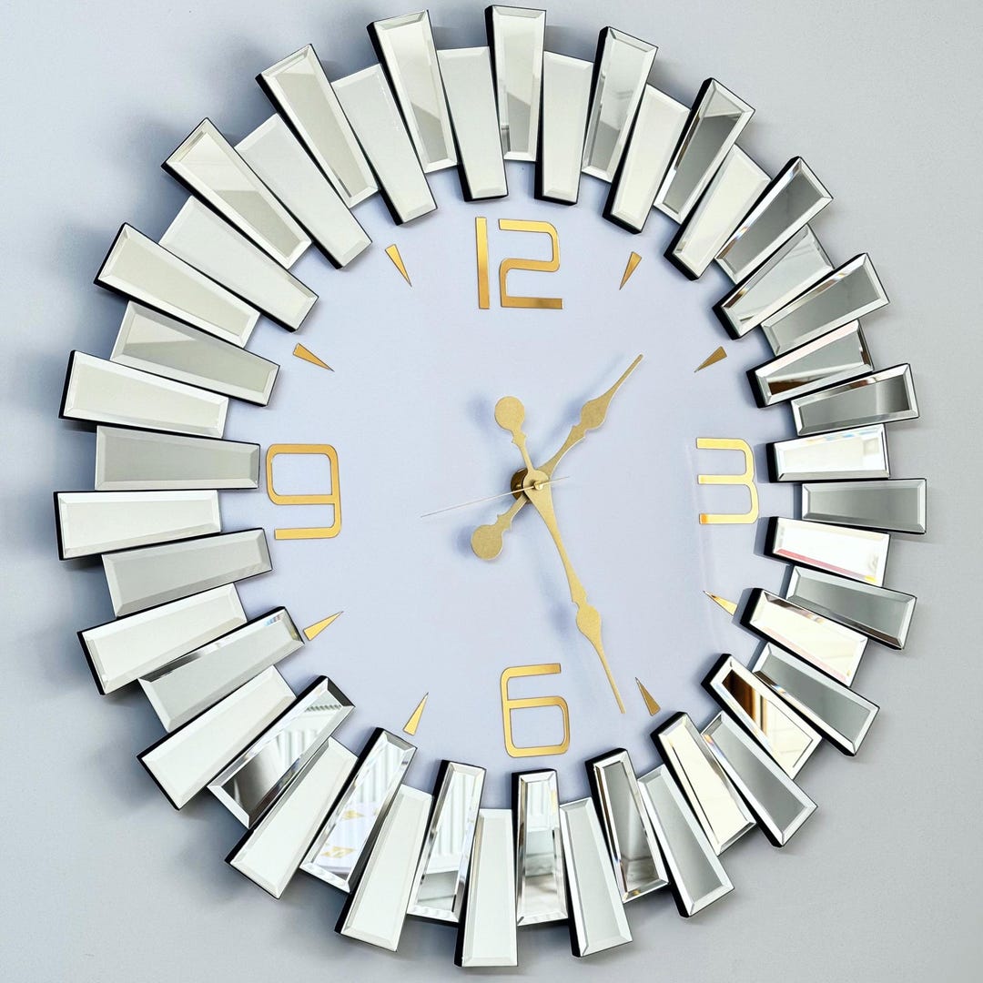 Living Room Glass Mirrored Wall Clock, Mirror Wall Decor, Wall Clock ...