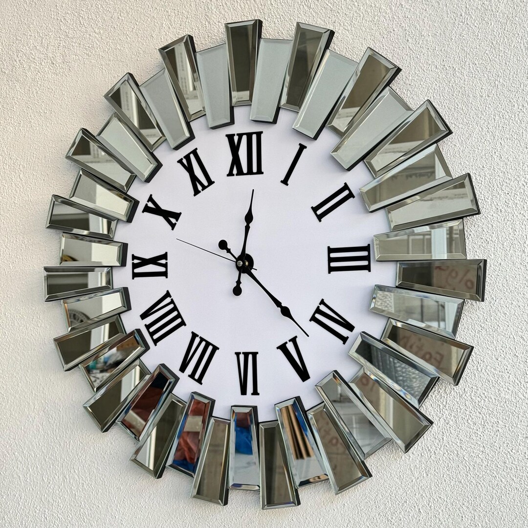Silver Mirror Wall Clock, Roman Numerals, Modern Home Decor - Etsy
