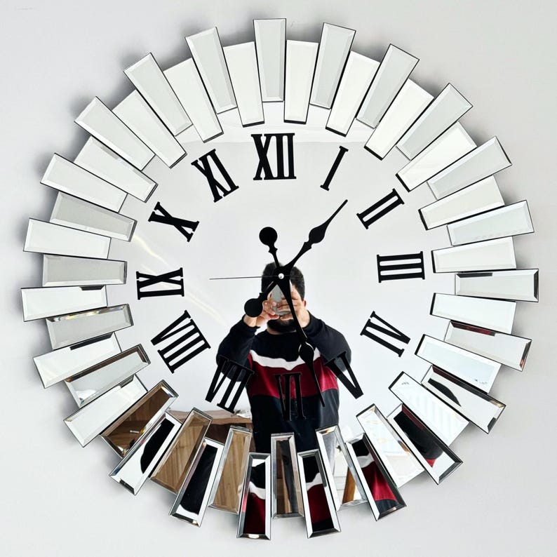 Mirrored Wall Clock, Modern Home Decor With Roman Numerals - Etsy