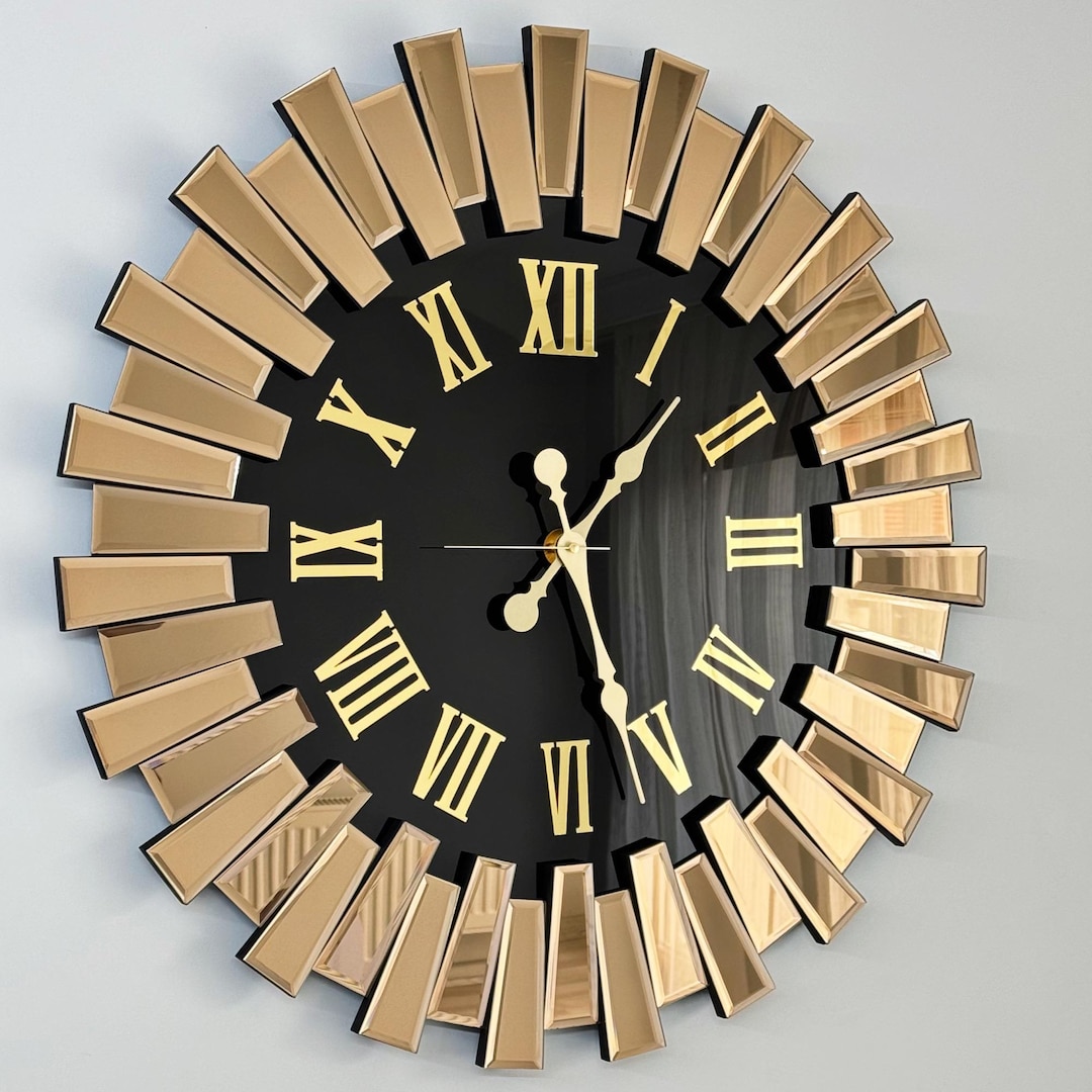 Premium Lux Clock, Bronze Mirrored Oversized Wall Clock, Gold Roman ...
