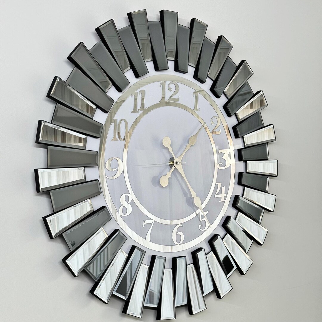 Mirrored Wall Clock, Gray White Modern Decor, Large Numeral Clock - Etsy