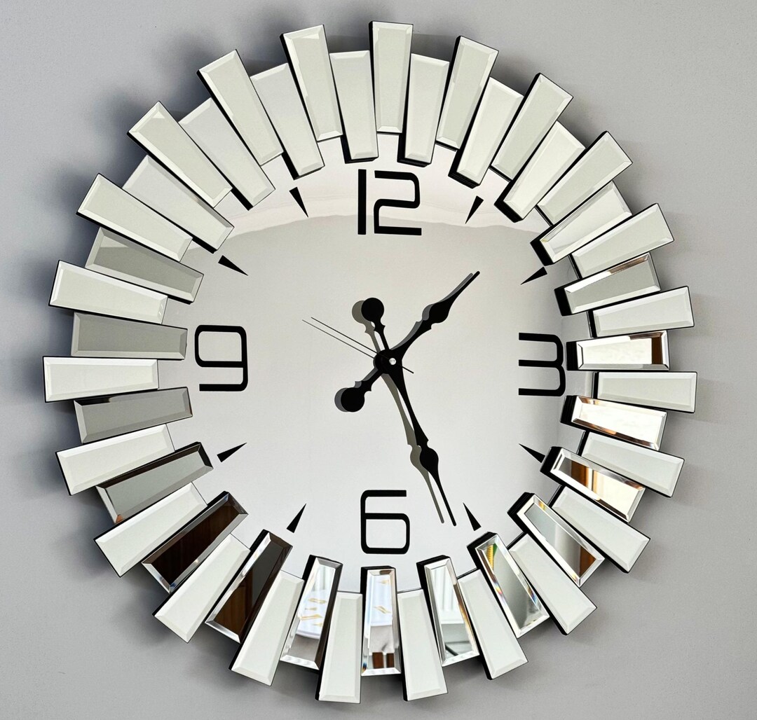 Lux Wall Clock, Mirrored Modern Silver Wall Clock, Mirrored Wall and ...