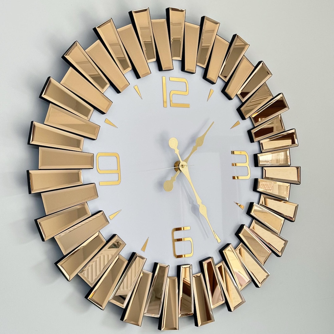 Art Deco Bronze Mirrored Wall Clock With Gold Numerals | Oversized ...