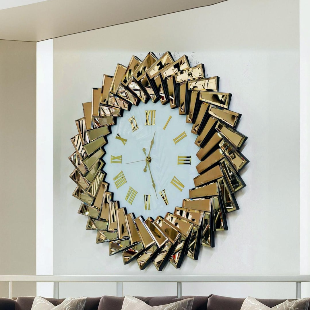 Oversized Bronze Mirrored Wall Clock, Modern Roman Numeral Decor - Etsy