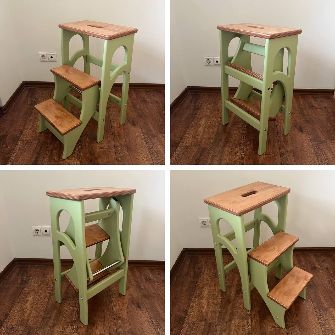 Stepladder Stool, Step Stool Green, Wood Foot Stool, Natural Oak Step ...