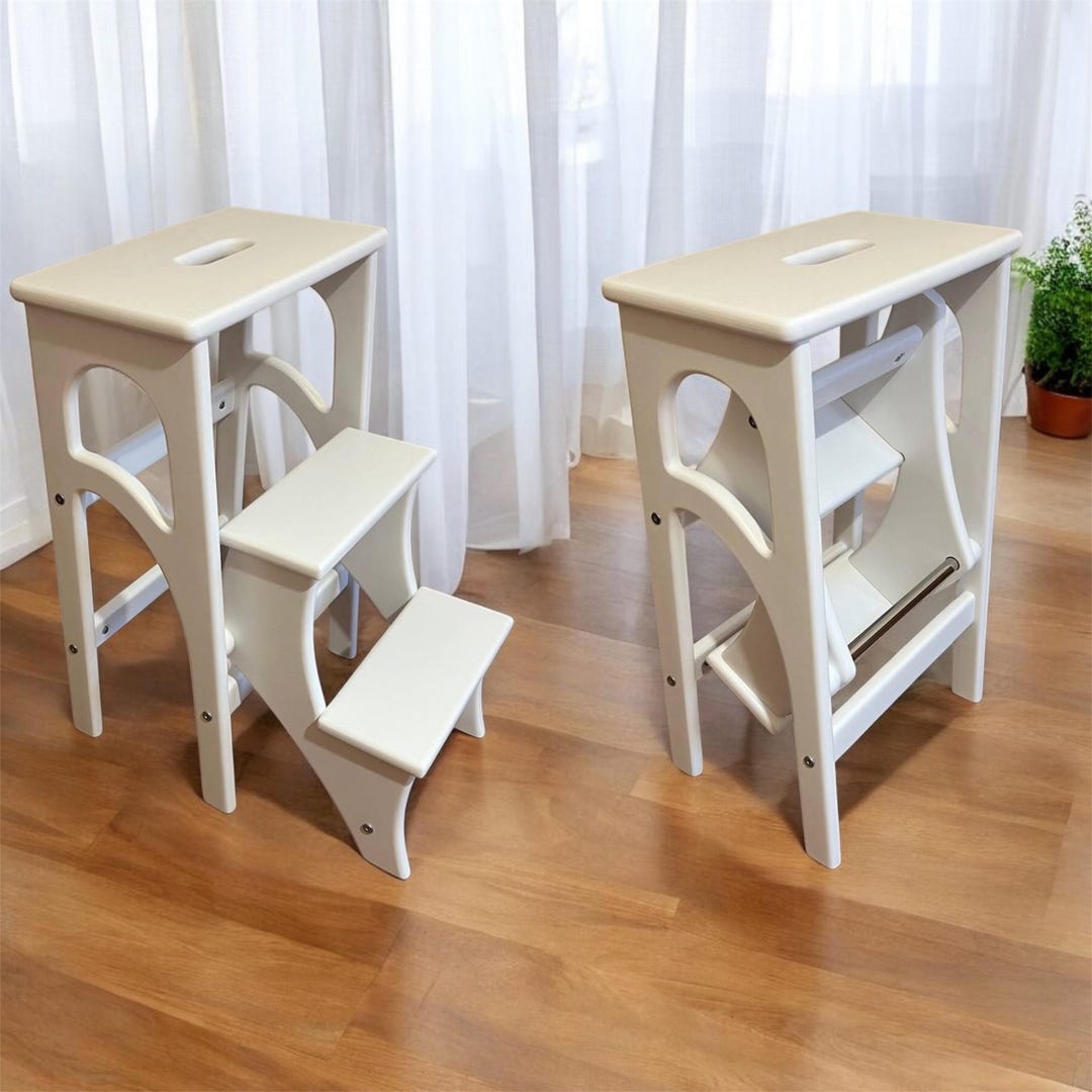 Stepladder, Step Stool White, Kitchen Step Stool, Wood Ladder, Foot ...