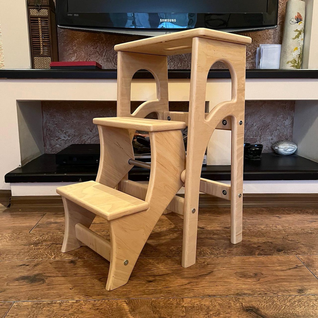Stepladder, Step Stool, Kitchen Step Stool, Natural Oak Ladder, Library ...
