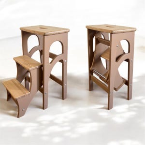 Stepladder, Natural Oak Folding Stool Ladder, Kitchen Step Stool ...