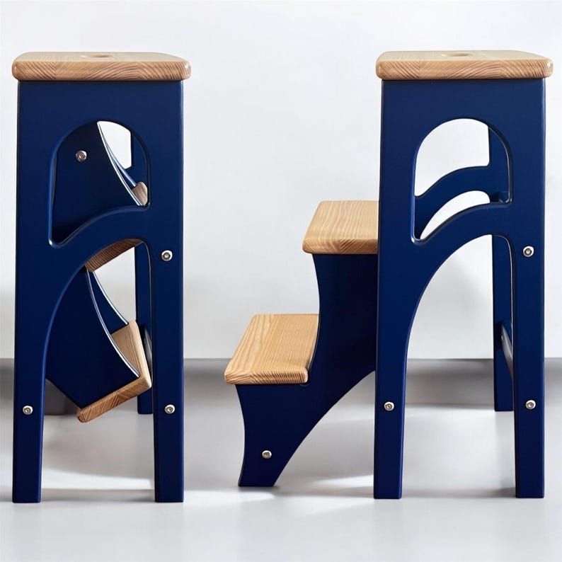 Stepladder, Natural Oak Folding Stool Ladder, Kitchen Step Stool ...