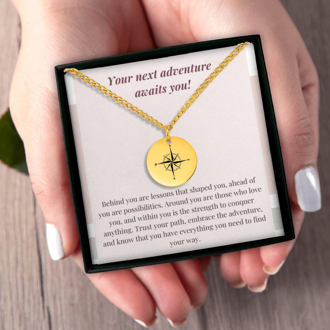 Engraved Compass Pendant Necklace, 18K Gold, Graduation Gift - Etsy