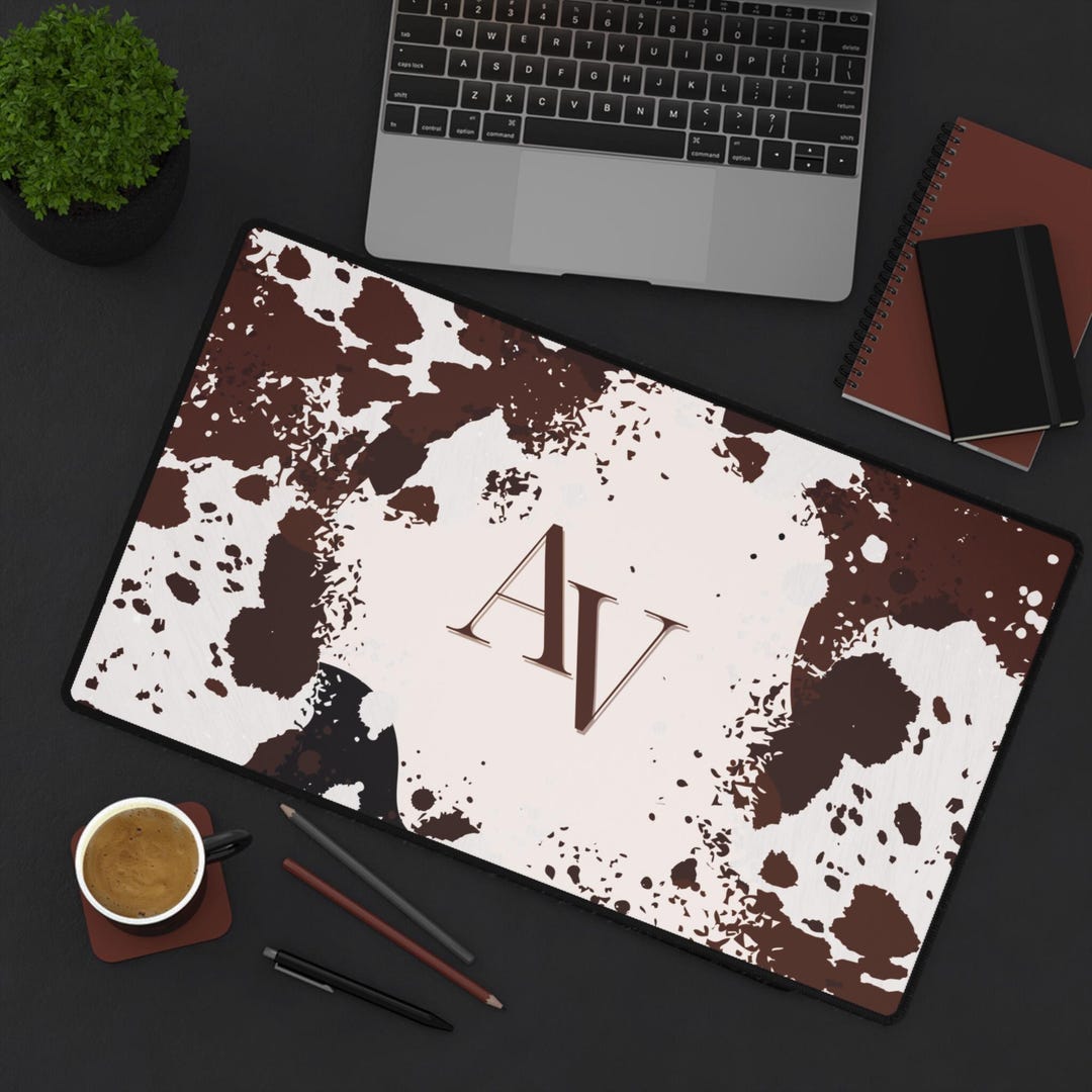 Personalized Cow Print Desk Mat – Custom Initials Western Desk Pad ...