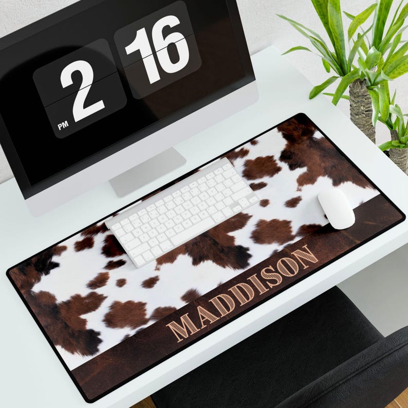 Personalized Cow Print Desk Mat, Custom Western Desk Pad, Animal Print ...