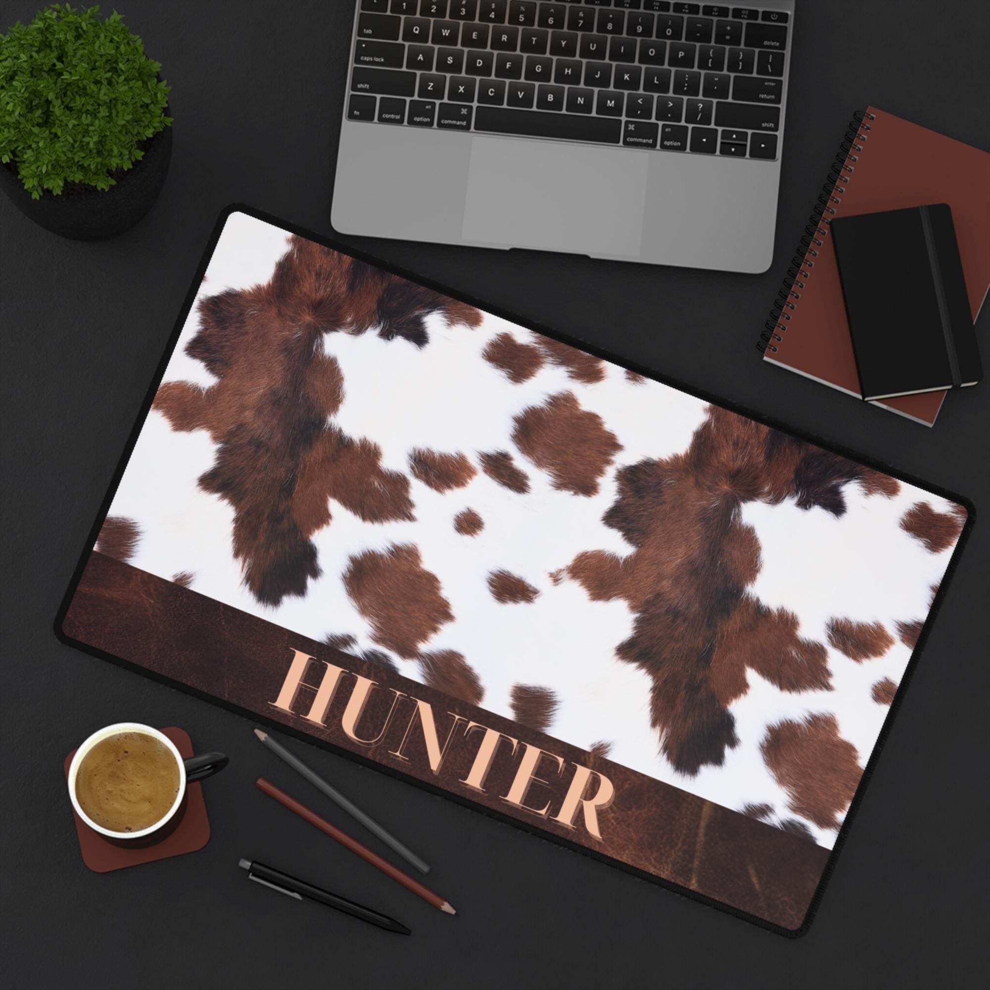 Personalized Cow Print Desk Mat, Custom Western Desk Pad, Animal Print ...