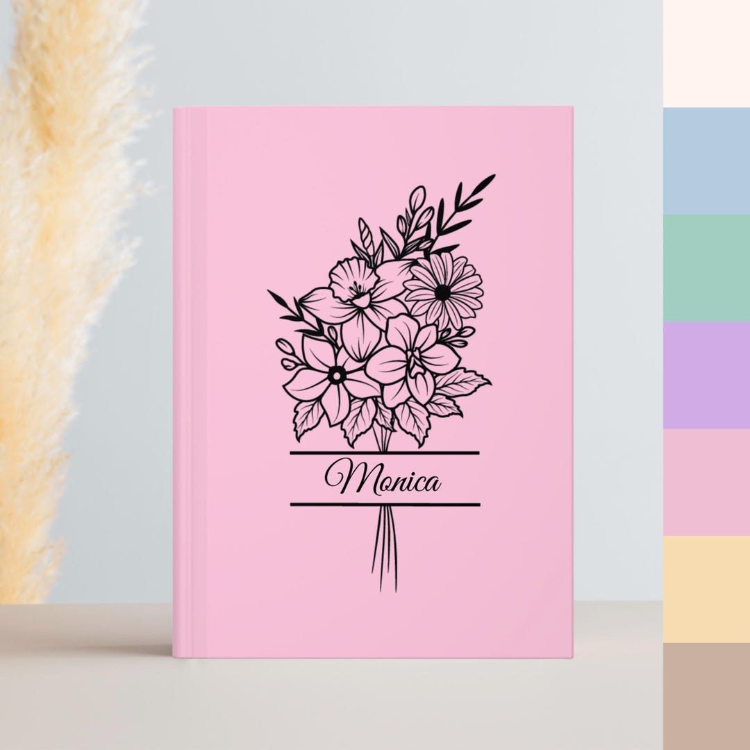 Personalized Birth Flower Bouquet Hardcover Journal, Custom Name Flower ...