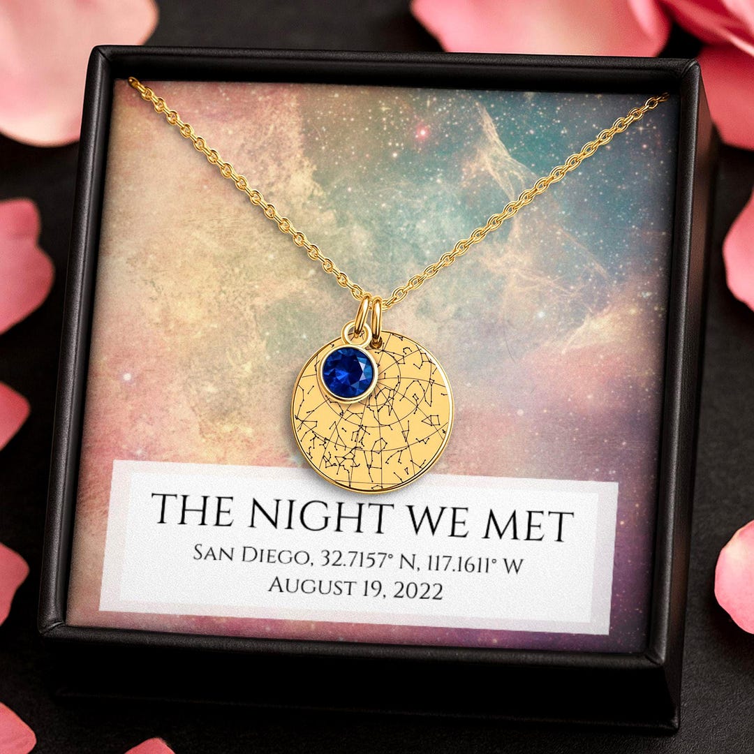 Personalized Star Map Necklace for Couples With Birthstone, Custom ...