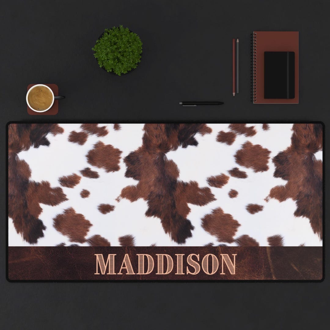 Personalized Cow Print Desk Mat, Custom Western Desk Pad, Animal Print ...