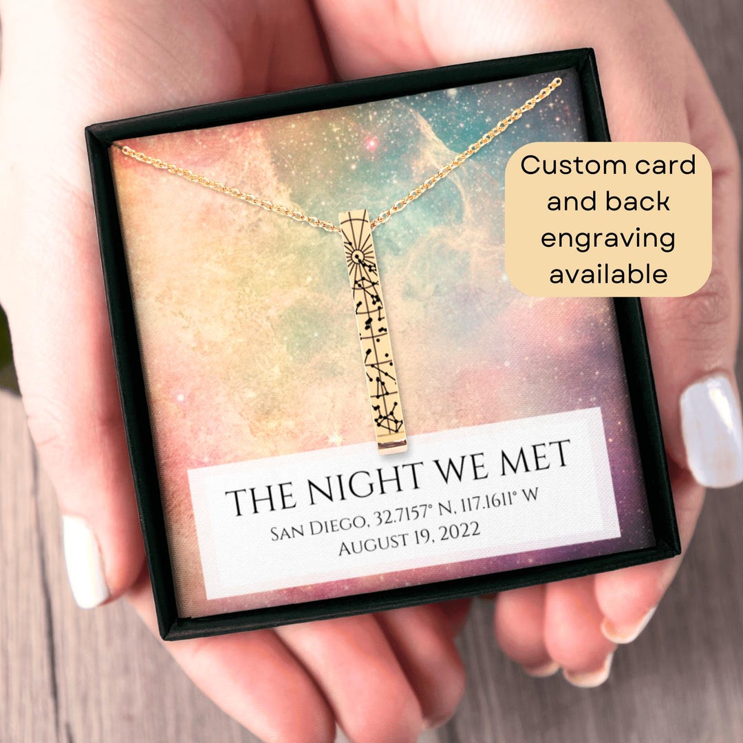 Personalized Star Map Necklace, Custom Night Sky Coordinates Bar ...