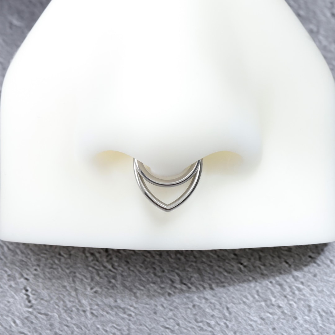 16G Layered Hinged Septum Ring, Titanium Septum Clicker, Silver Septum ...