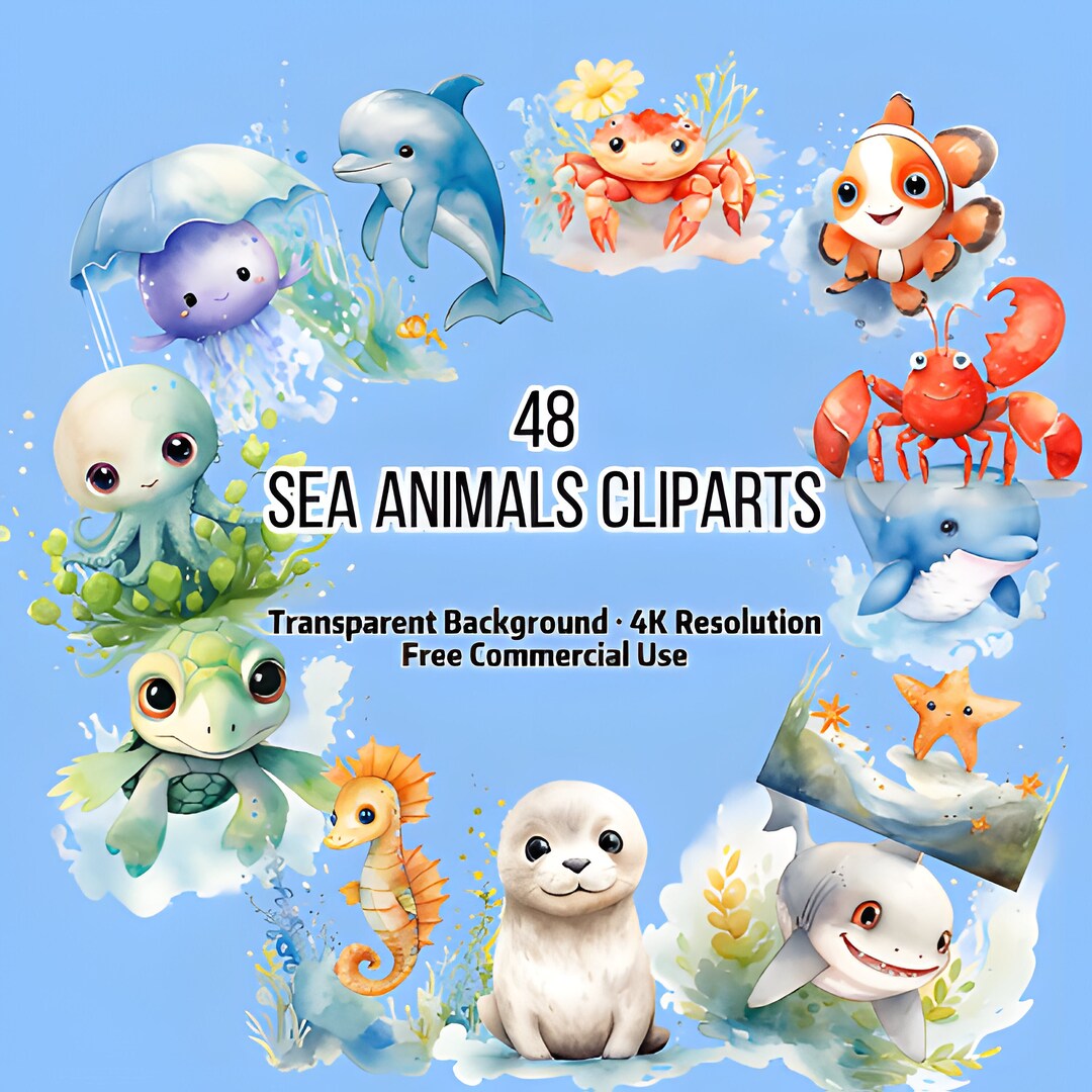 48 PNG Sea Animals Cliparts, Digital Clipart, Nursery Clipart ...