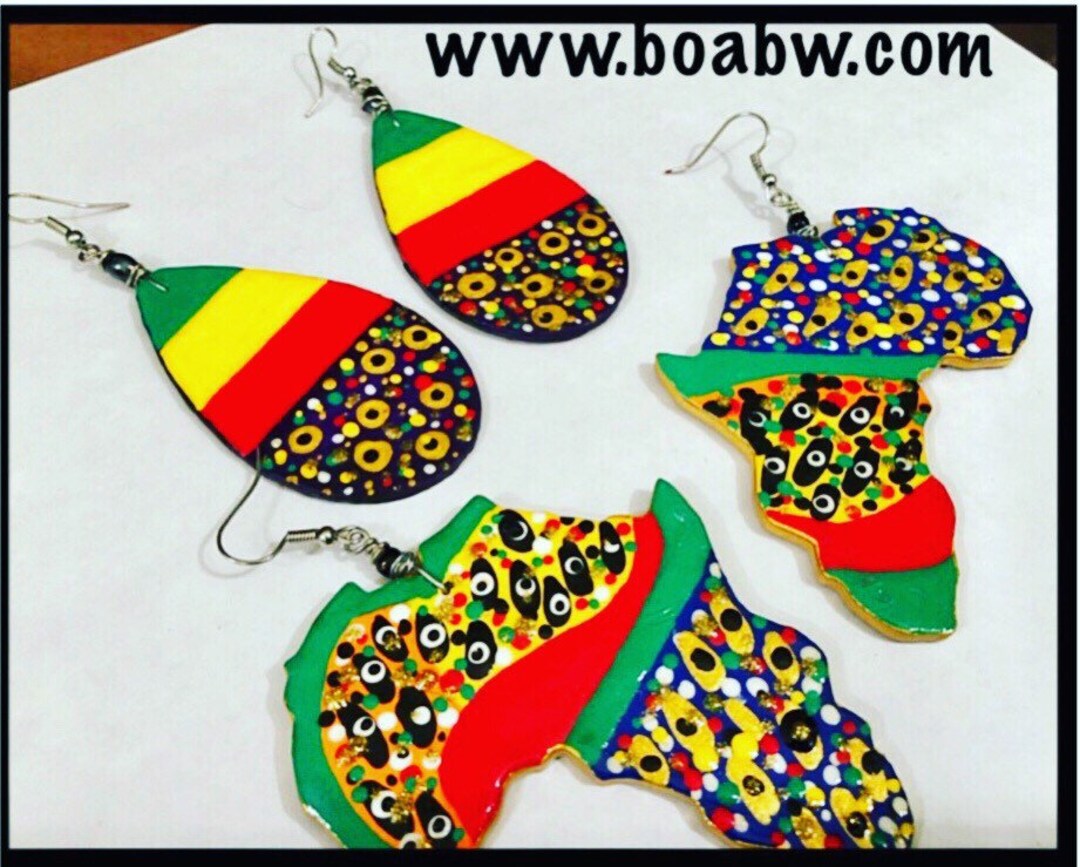 Black Eye Pea Rasta African Print Earrings Hand Painted Afrocentric ...
