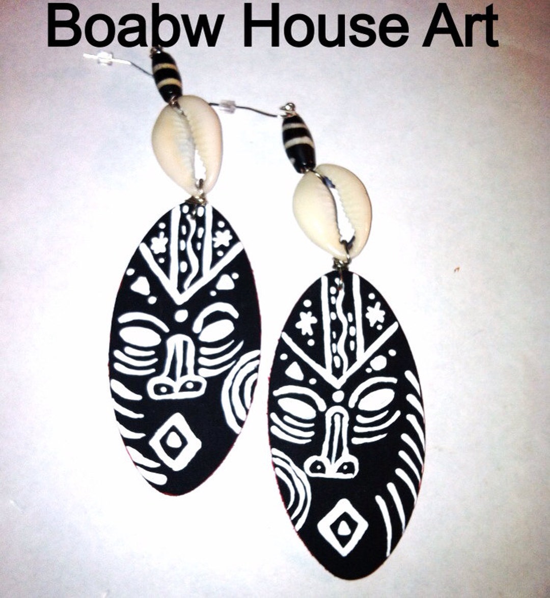 Boabw's African Tribal Mask Earrings (hand Painted Earrings ...