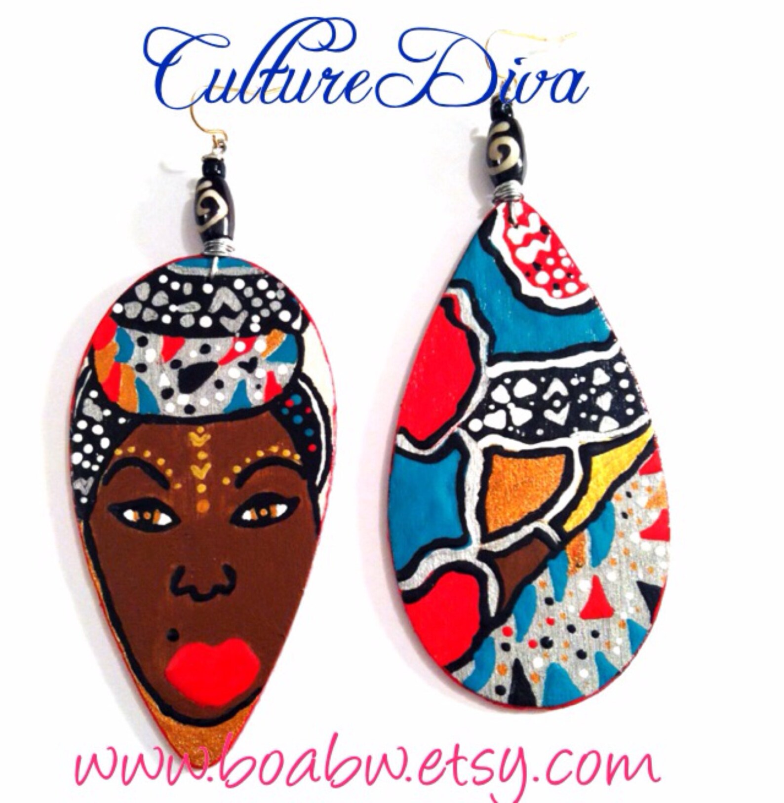 Culture Diva Earrings Hand Painted Earrings) Hand Drawn Earrings ...
